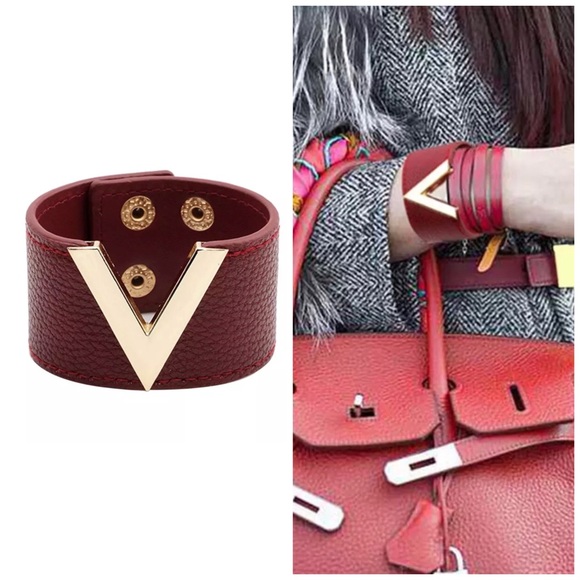 Jewelry | Deep V Leather Bracelet Blood Red Edition | Poshmark